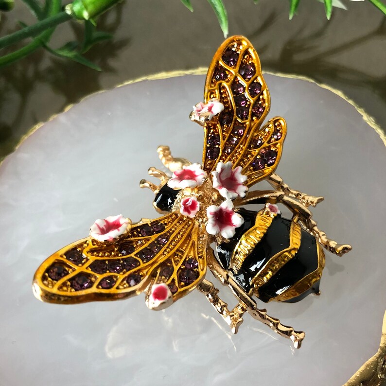 Sparkly Bumble Bee Brooch: Rhinestone Insect Pin - Etsy