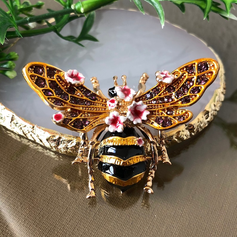 Sparkly Bumble Bee Brooch: Rhinestone Insect Pin - Etsy