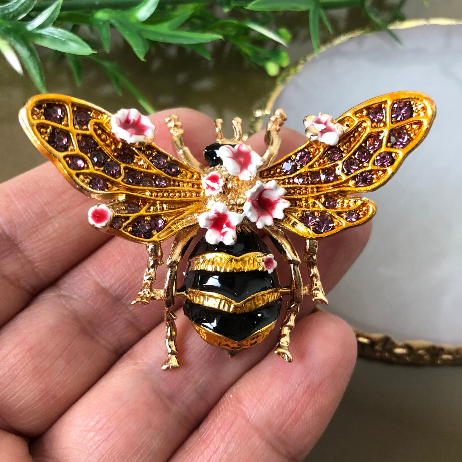 Sparkly Bumble Bee Brooch: Rhinestone Insect Pin - Etsy
