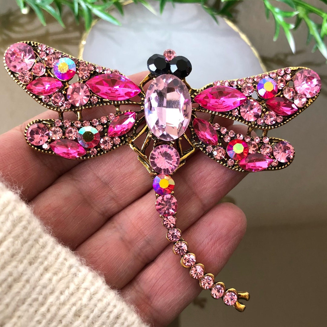 Crystal Rhinestone Large Dragonfly Brooch, Pink Dragonflies Pin, Insect ...