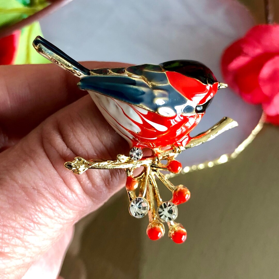 Enamel Rhinestone Bird Brooch Pin: Vintage Style Jewelry - Etsy