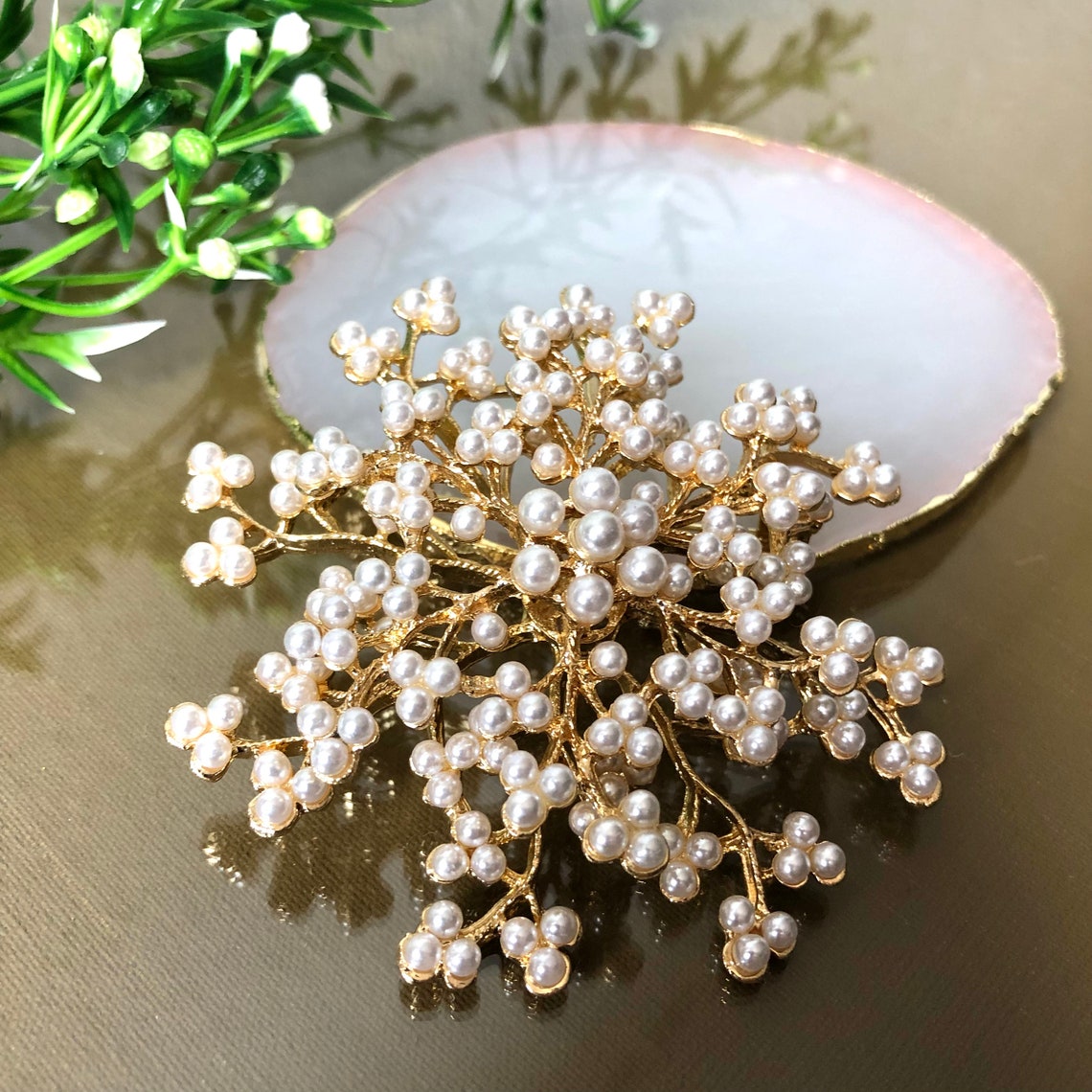 White Pearl Brooch, Large Brooch, Pearl Brooch, Pearl Brooch Jewellery ...