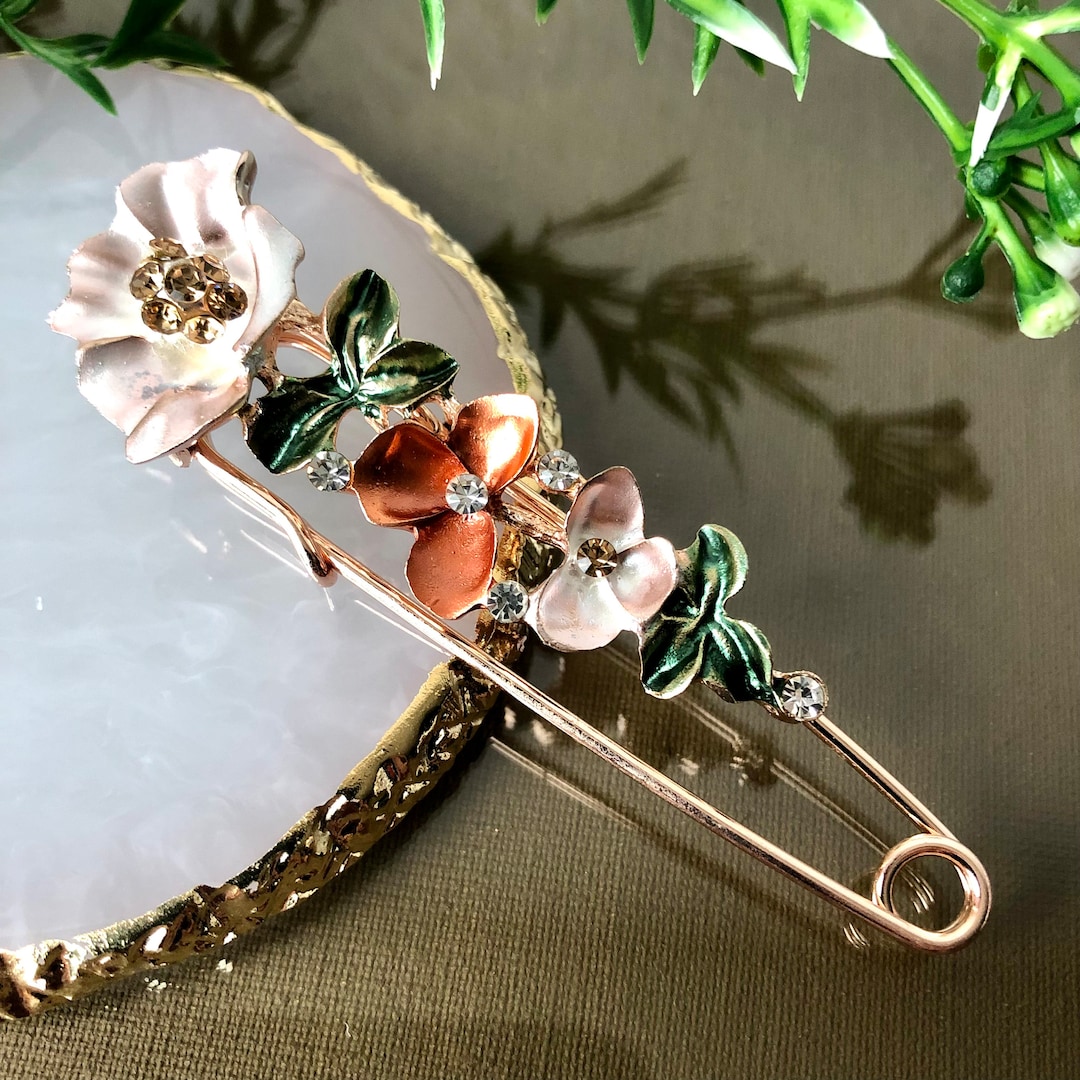 Large Crystal Rhinestone Safety Pin, Flower Safety Pin, Vintage Style ...