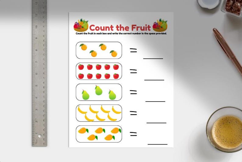 Count the Fruit Worksheet - Etsy