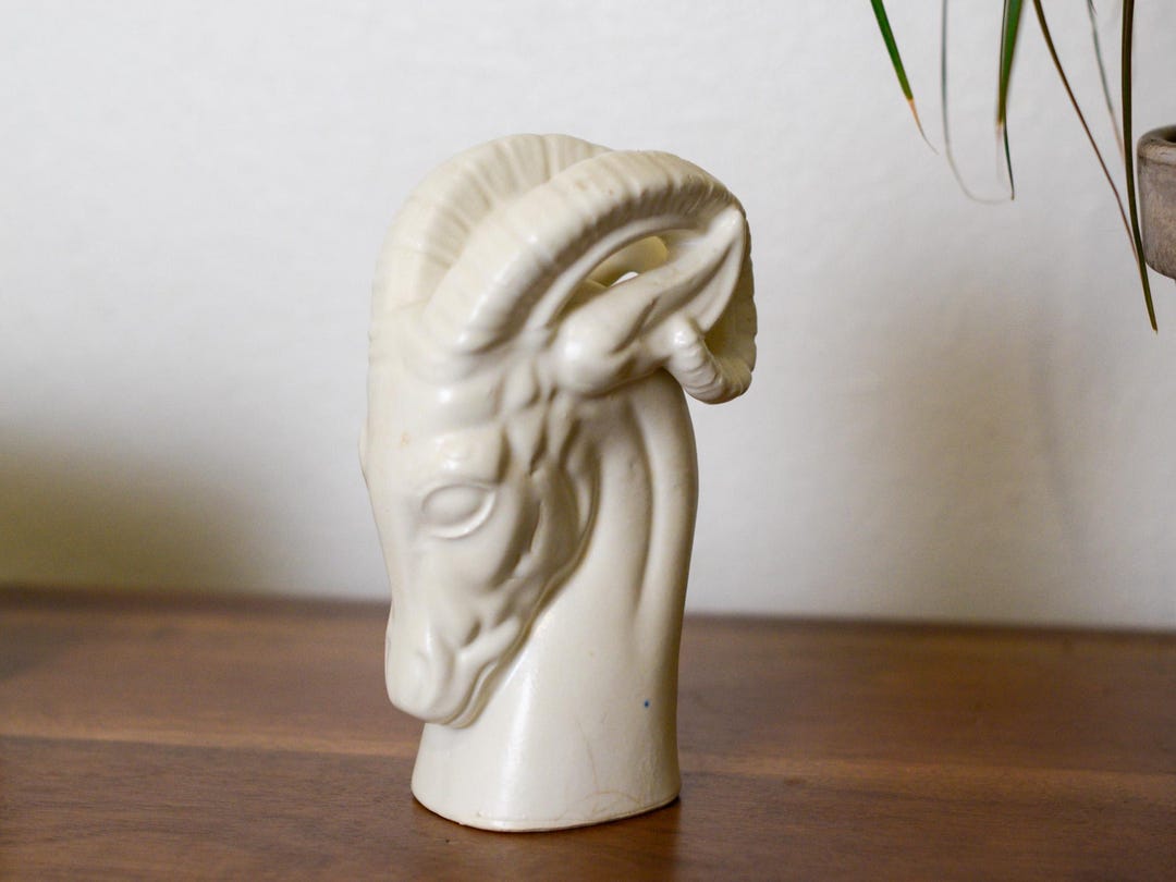 Mid Century Bust of Ram - Aries - Vintage Ceramic Head - Housewarming ...