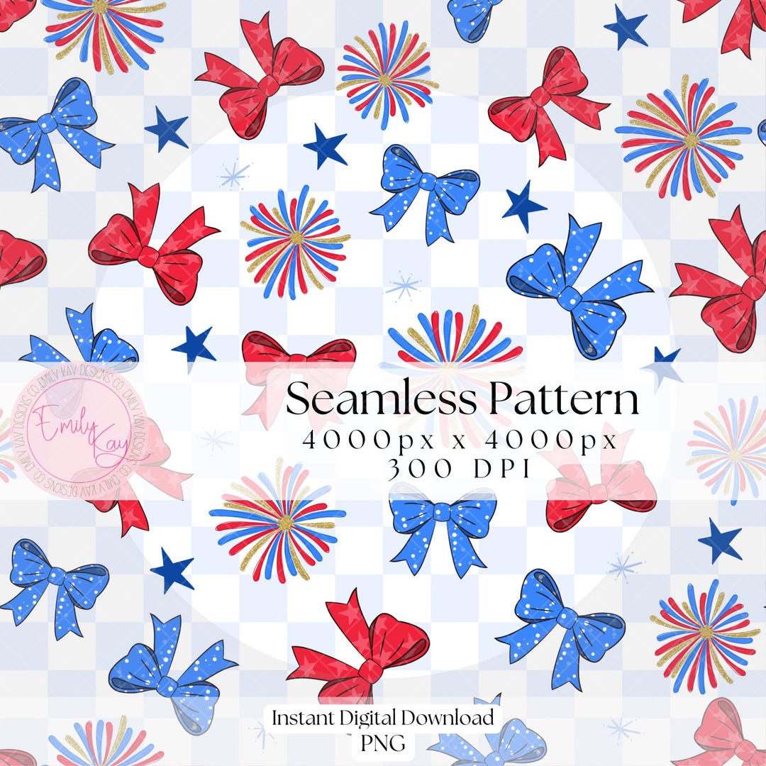Red White Blue Seamless Pattern, 4th of July Coquette Bows Repeating ...