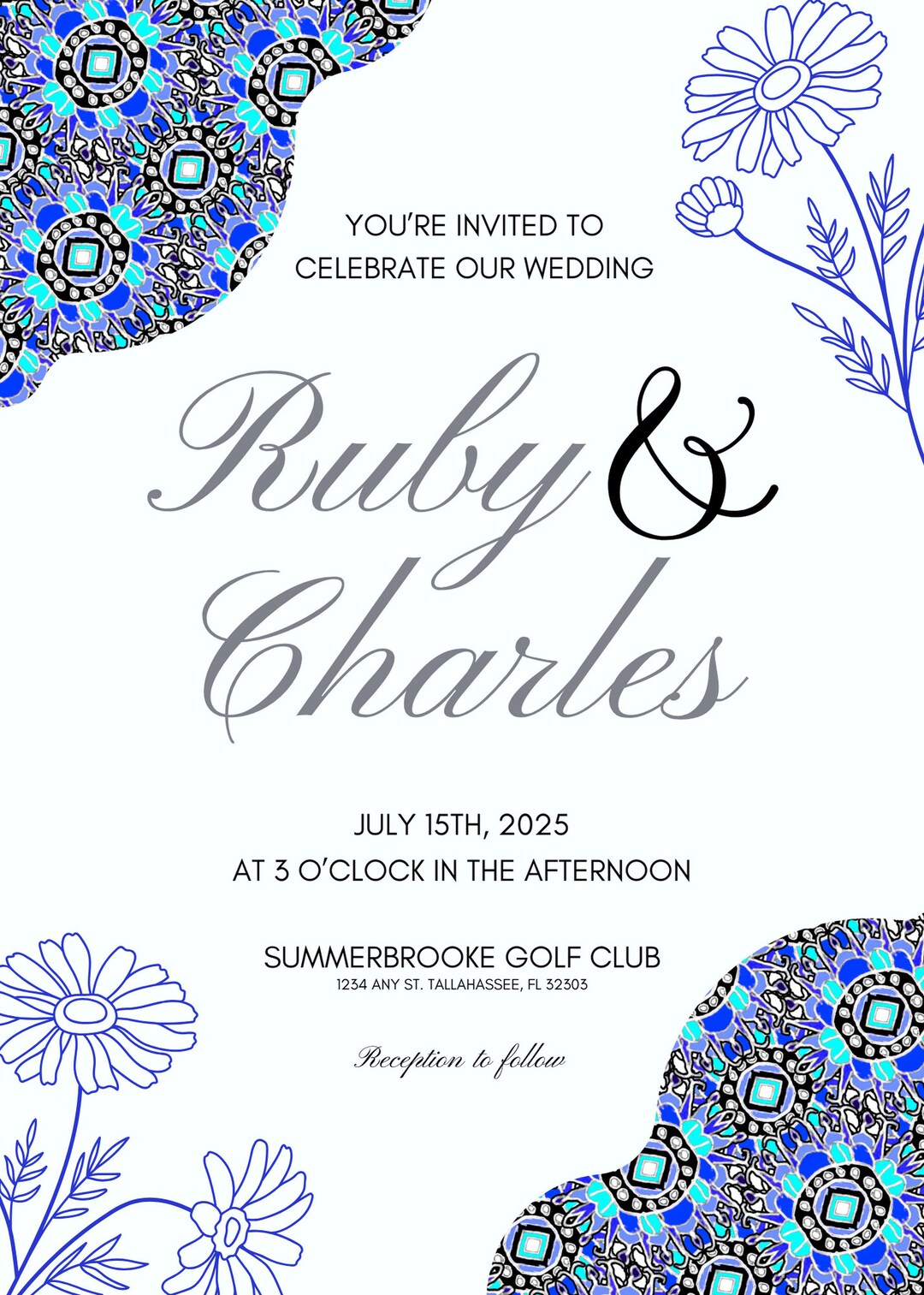 African-inspired Light Blue Wedding Invitation Unique Blue Pattern - Etsy