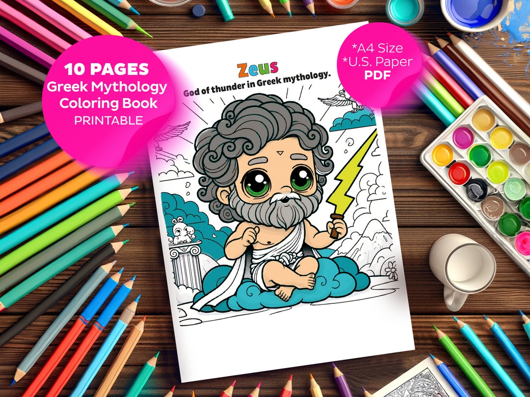 Greek Mythology Coloring Book, 10 Pages, Printable PDF, Learn About ...