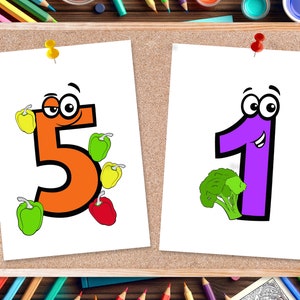 Kids Numbers and Vegetables Coloring Book 10 Pages, Learn to Count With ...