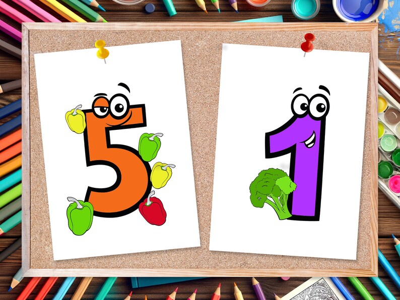Kids Numbers and Vegetables Coloring Book 10 Pages, Learn to Count With ...