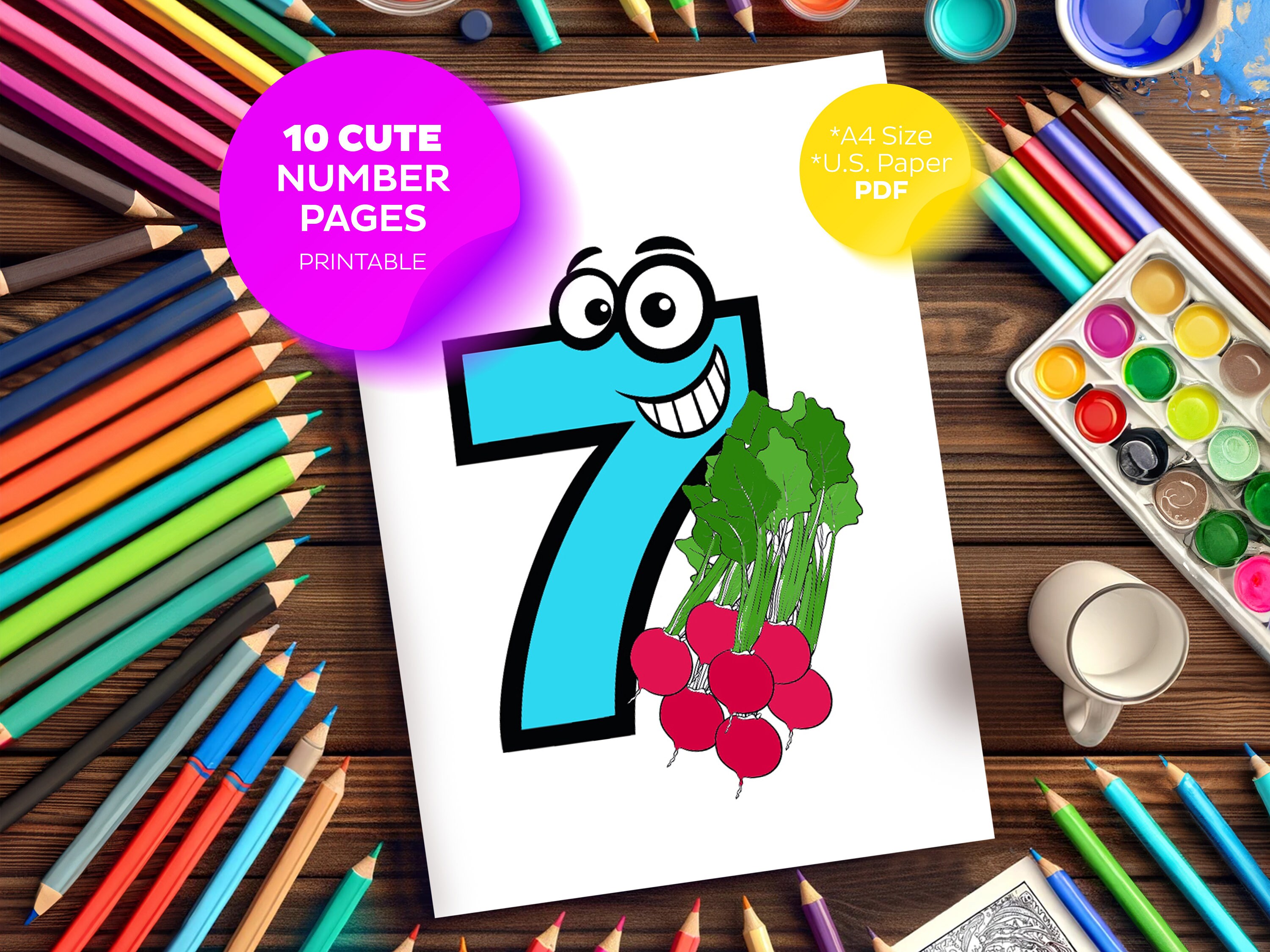 Kids Numbers and Vegetables Coloring Book 10 Pages, Learn to Count With ...
