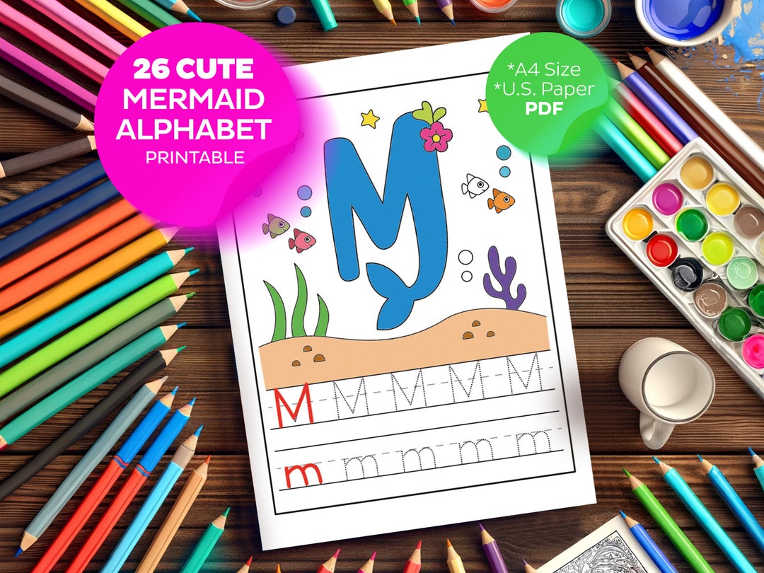 ABC Mermaid Coloring Pages Fun Learning Activity for Kids, Printable ...
