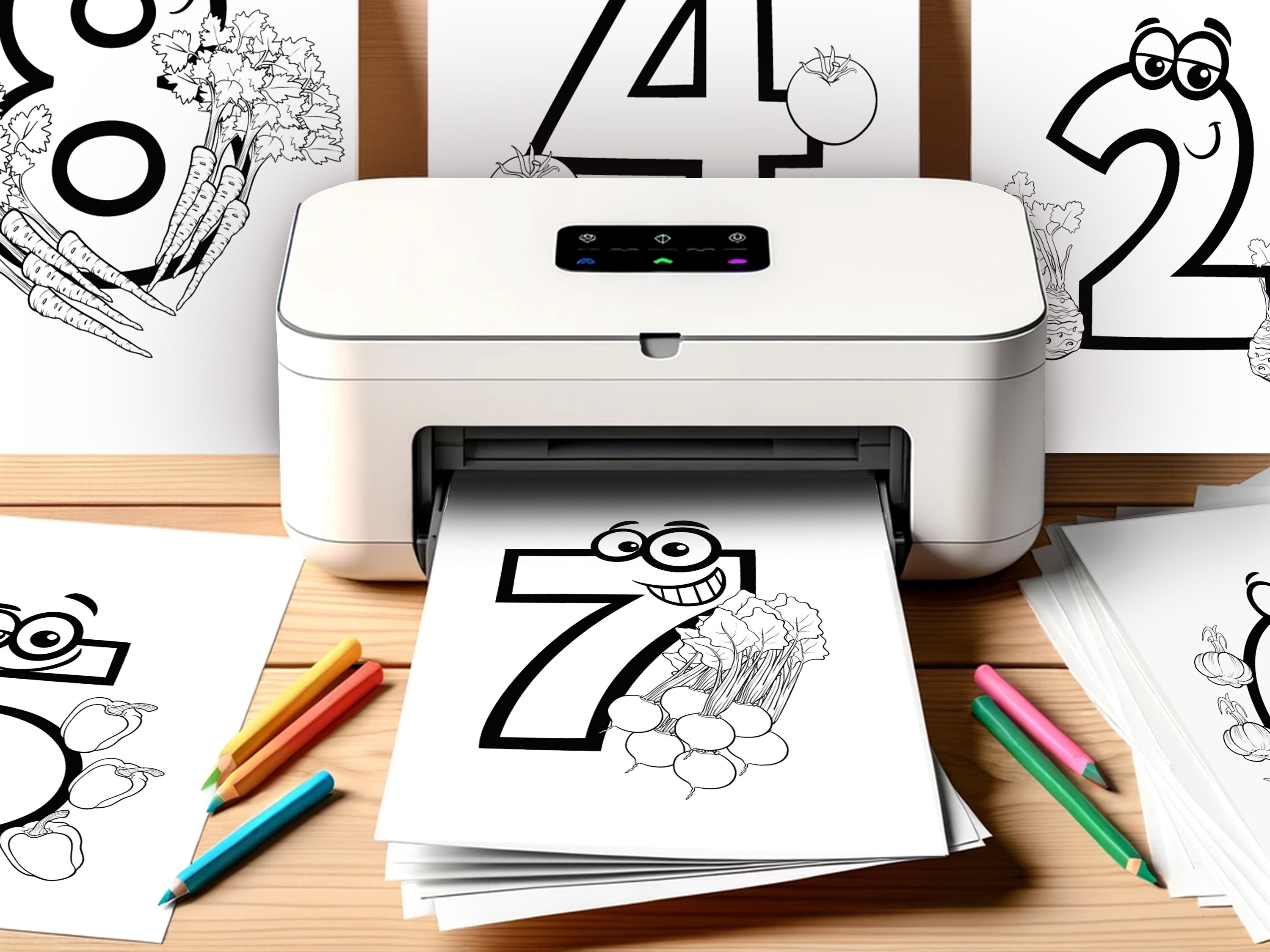 Kids Numbers and Vegetables Coloring Book 10 Pages, Learn to Count With ...