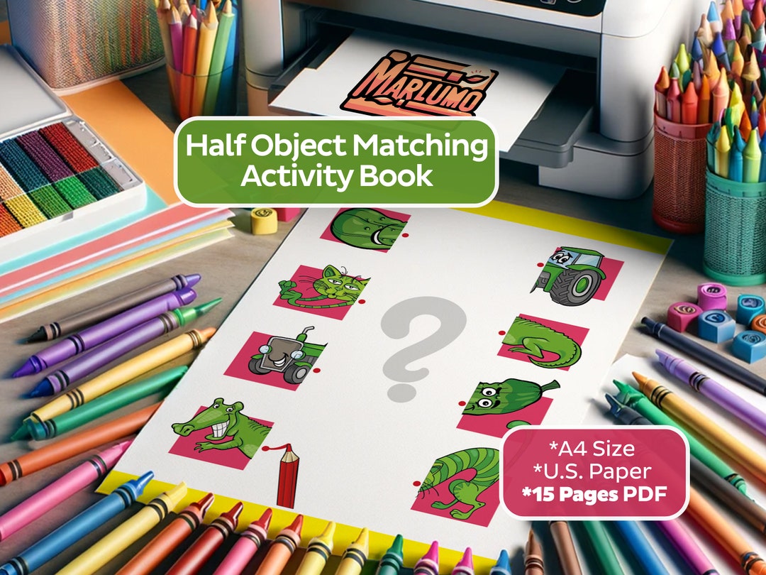 Half Object Matching Activity Book for Kids 15 Fun Pages, Educational ...
