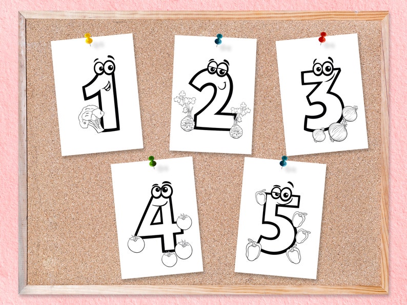 Kids Numbers and Vegetables Coloring Book 10 Pages, Learn to Count With ...