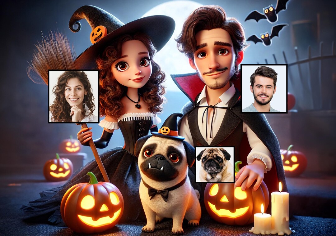 Personalized Halloween Family Portrait - Custom Digital A5 Illustration ...