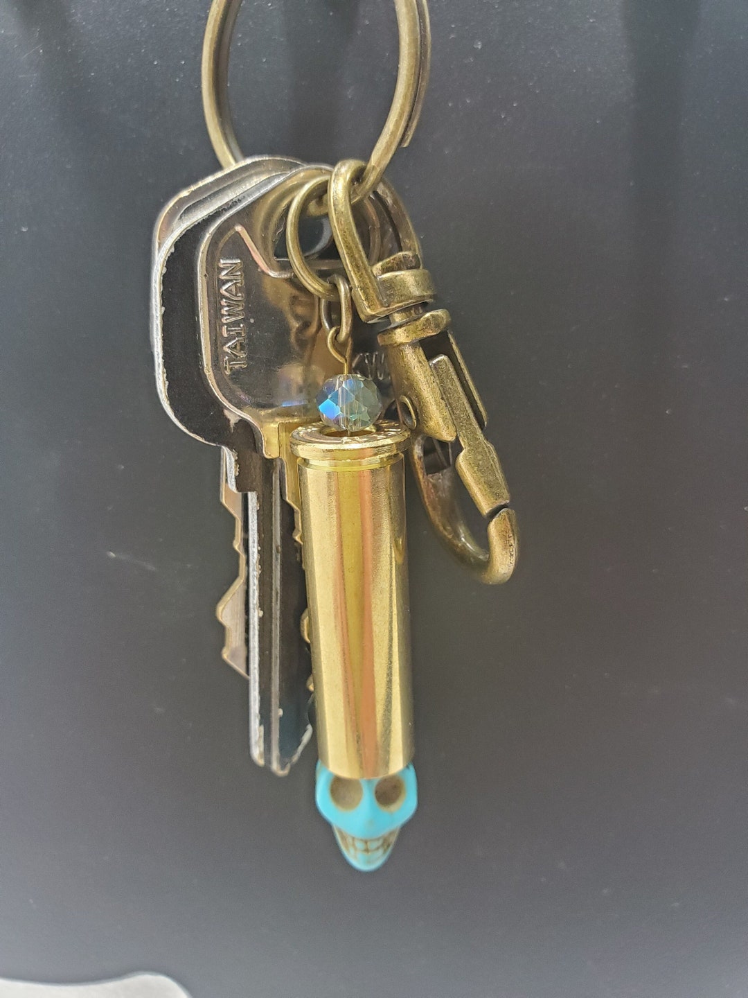357 Mag Bullet Case Keychain, Turquoise Skull Keychain, Bullet Keychain ...