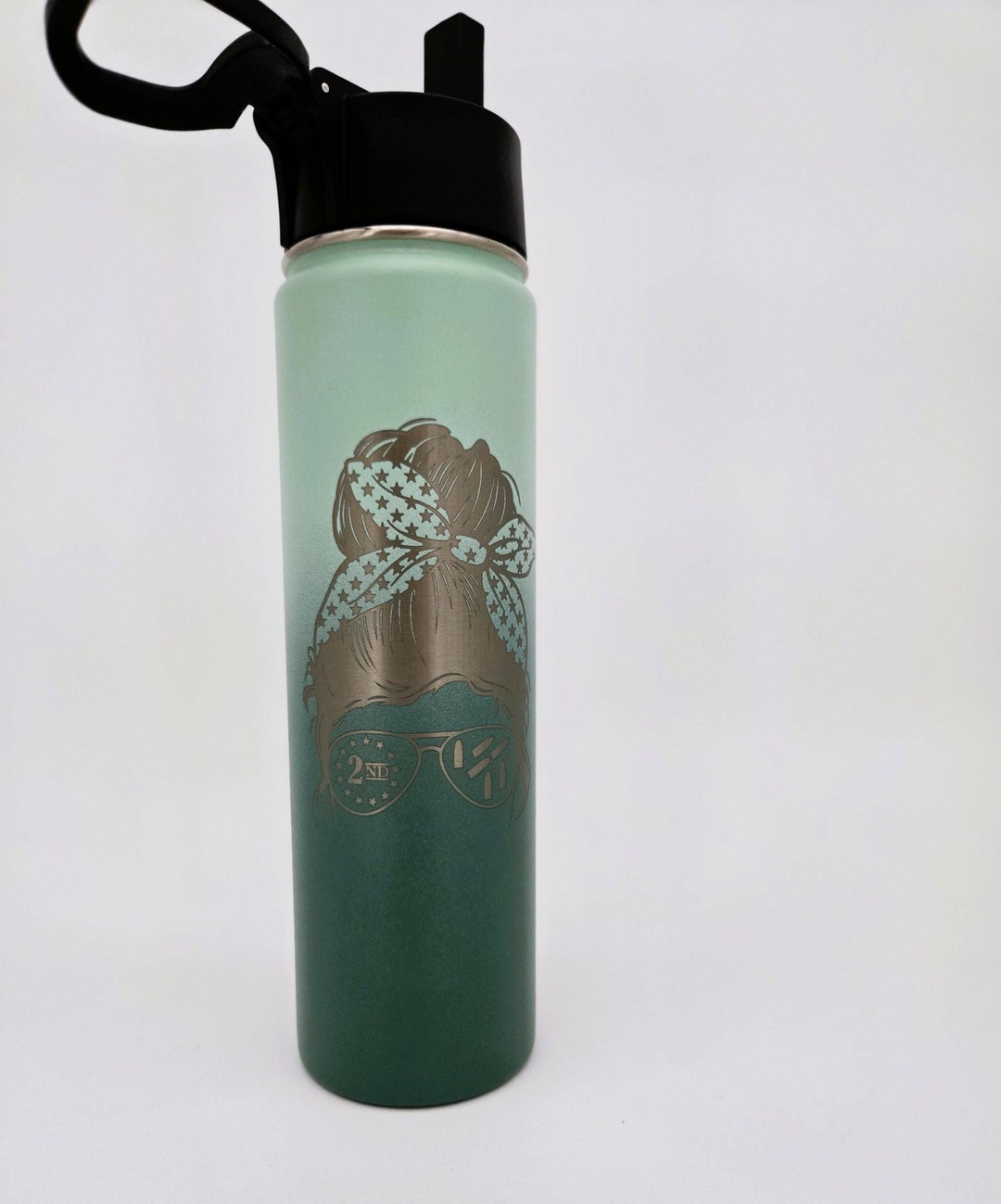 2A Messy Bun Engraved Water Bottle, 24oz Stainless Steel Water Bottle ...