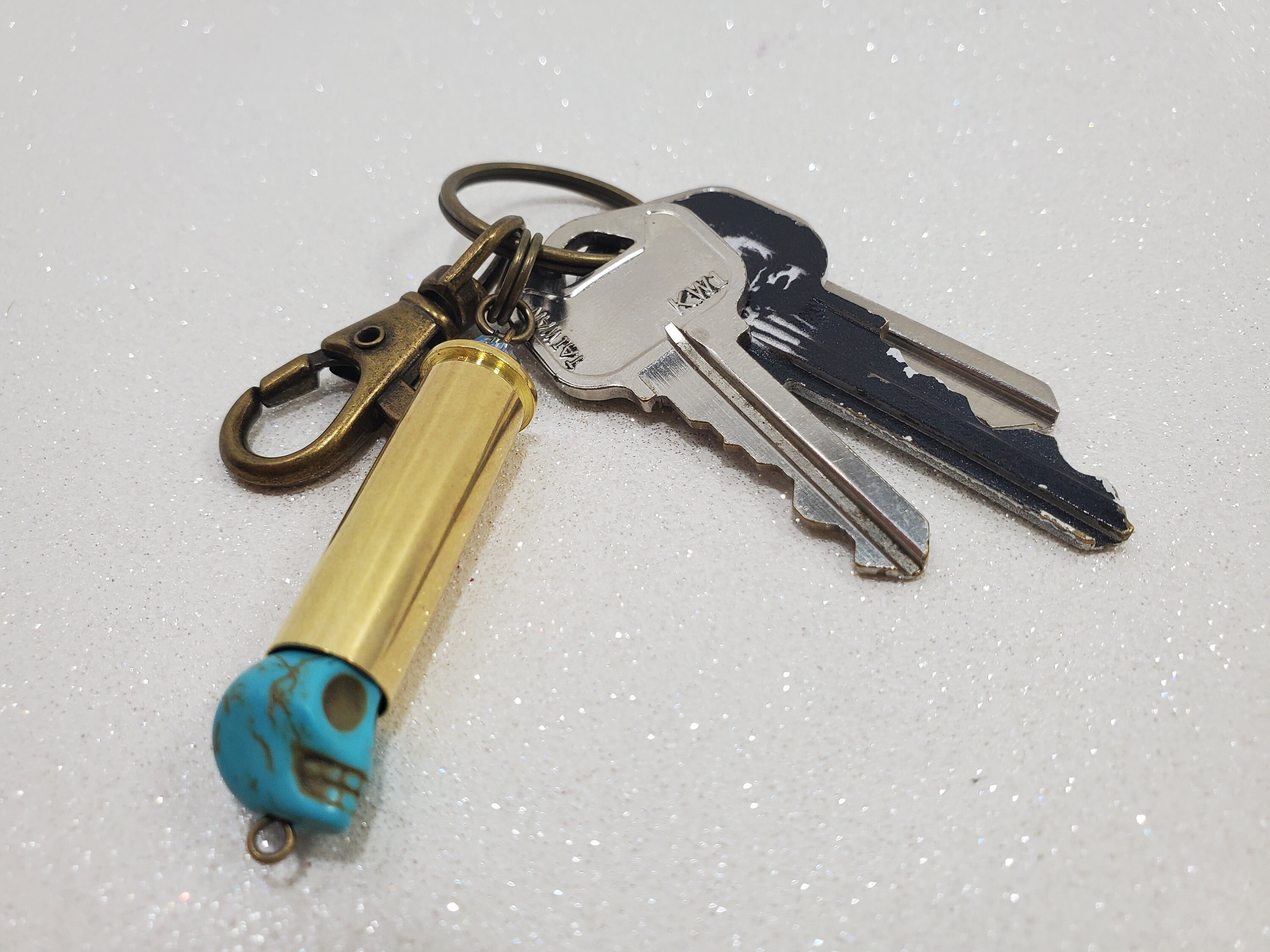 357 Mag Bullet Case Keychain, Turquoise Skull Keychain, Bullet Keychain ...