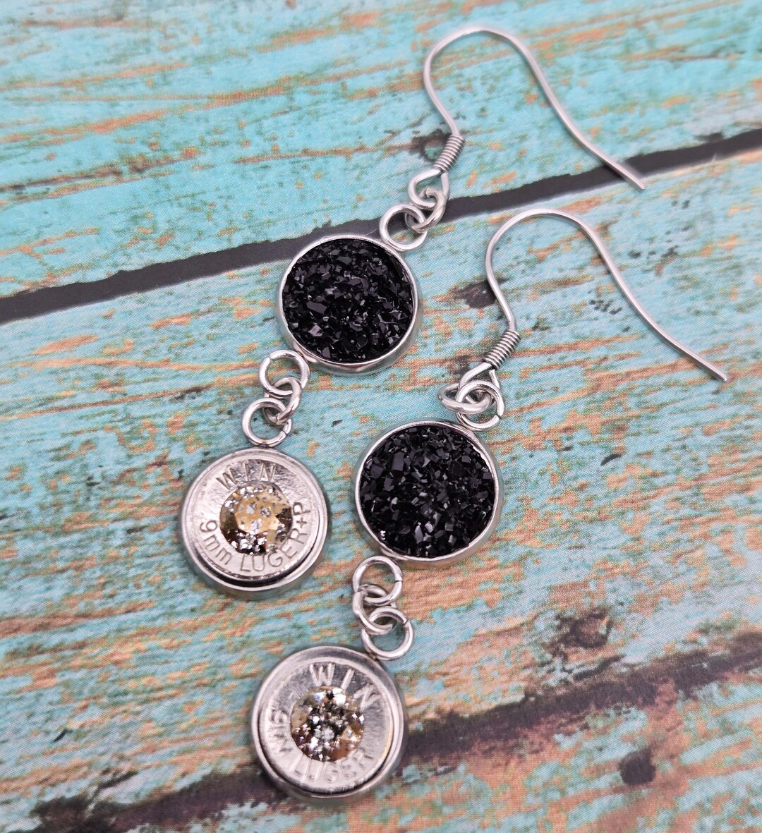 9mm Bullet Earrings With Gemstones, Bullet Earrings, Silver Bullet ...