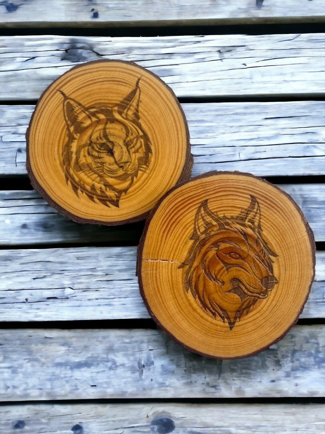 Rustic Engraved Coasters, Wildlife Animal Coasters, Natural Wood ...