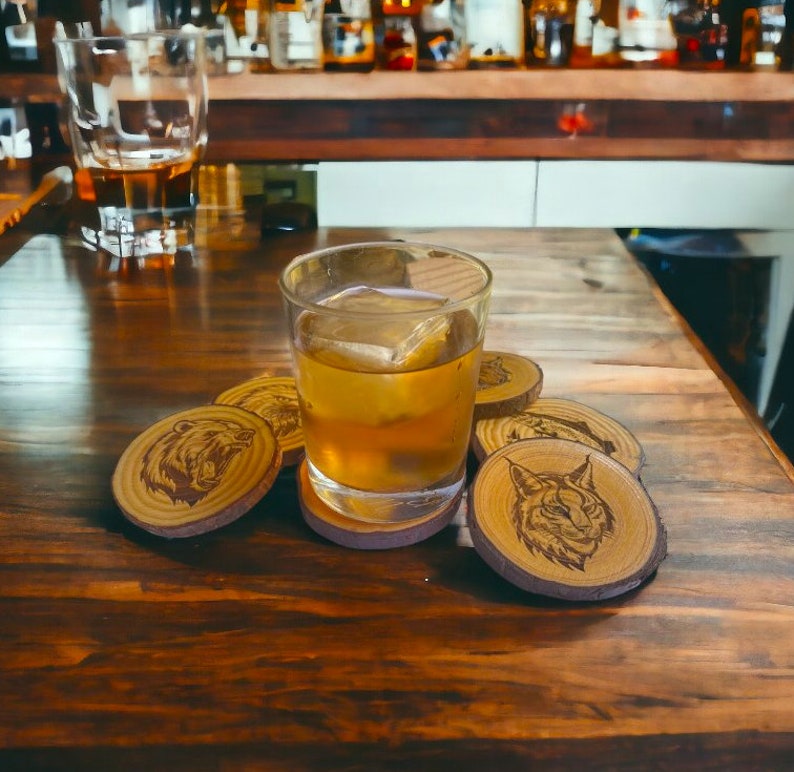 Rustic Engraved Coasters, Wildlife Animal Coasters, Natural Wood ...