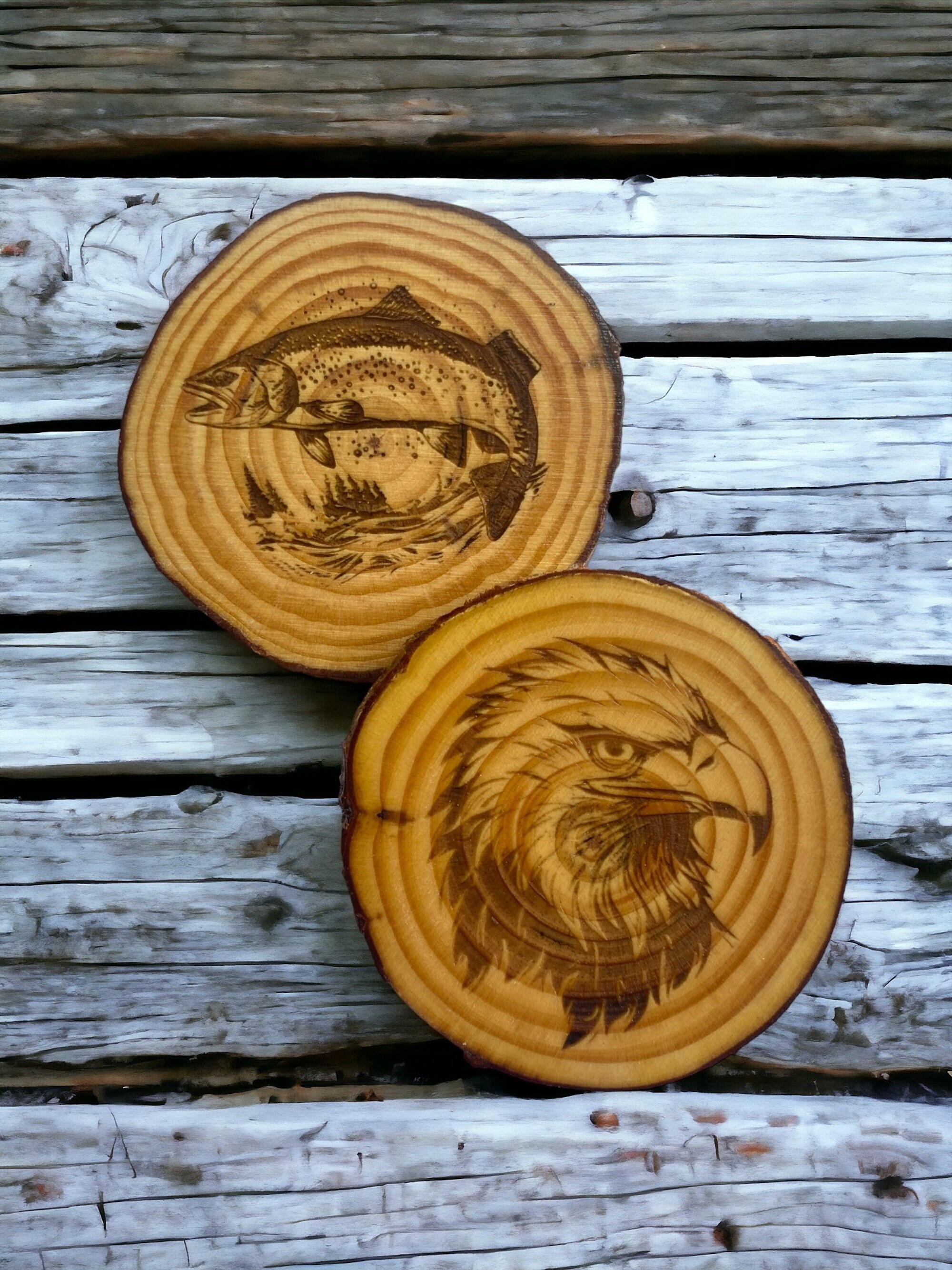 Rustic Engraved Coasters, Wildlife Animal Coasters, Natural Wood ...
