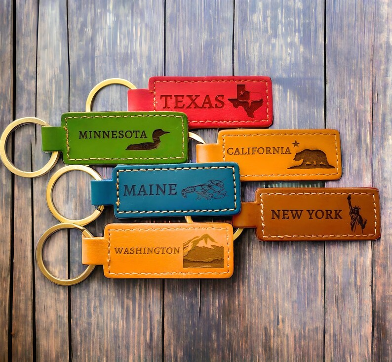Personalized Leather Keychain, Custom State Name Gift,realtor Gift for ...