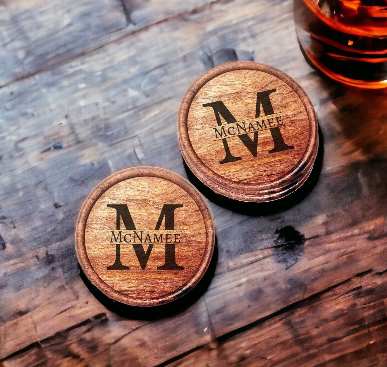 Personalized Monogram Wood Coasters, Custom Engraved Coaster Set ...