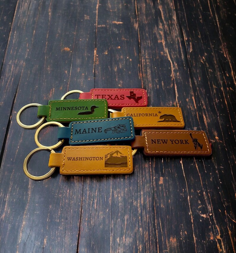 Personalized Leather Keychain, Custom State Name Gift,realtor Gift for ...