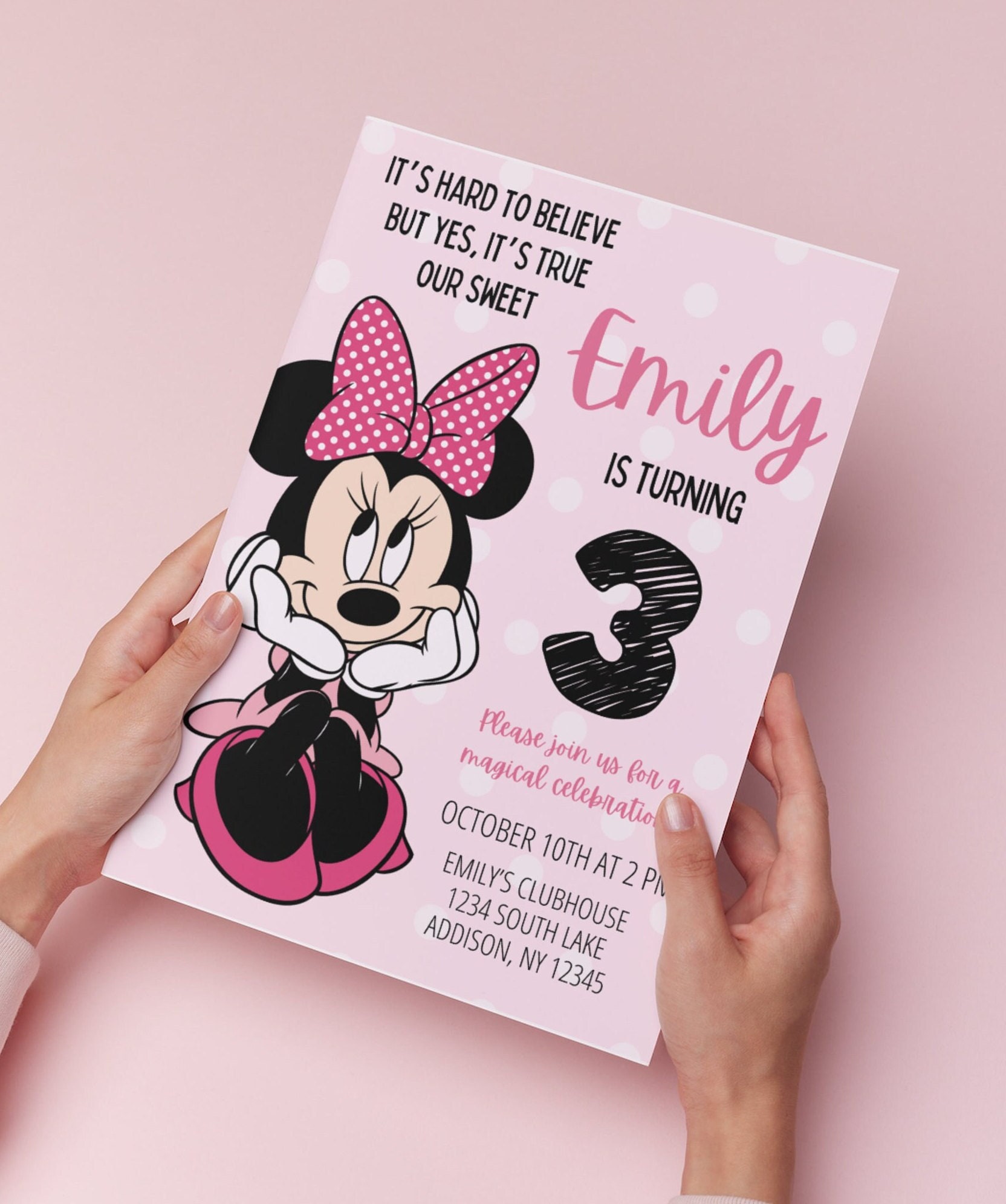 MINNIE MOUSE INVITE, Minnie Mouse Third Birthday, Digital Download - Etsy