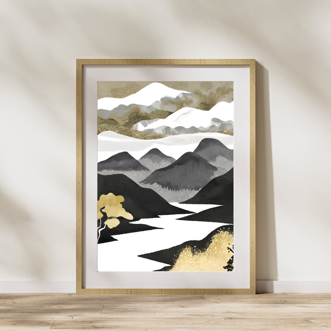 Abstract Ink Mountain-korean Art-ink Wash Painting-minimalist Decor ...