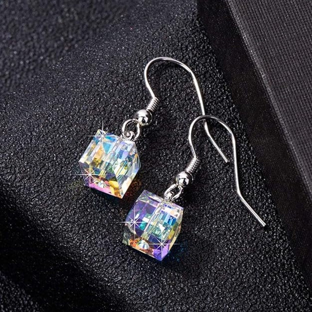 Crystal Cube Drop Dangle Earrings - Etsy