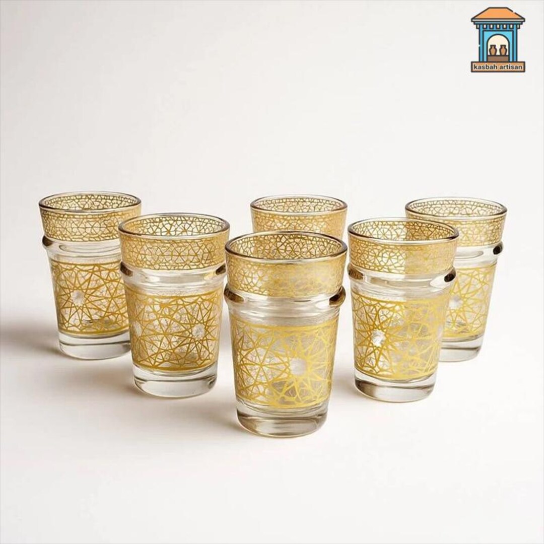 Hand-decorated Moroccan Tea Glasses | Golden Moorish Design | Boho Home ...