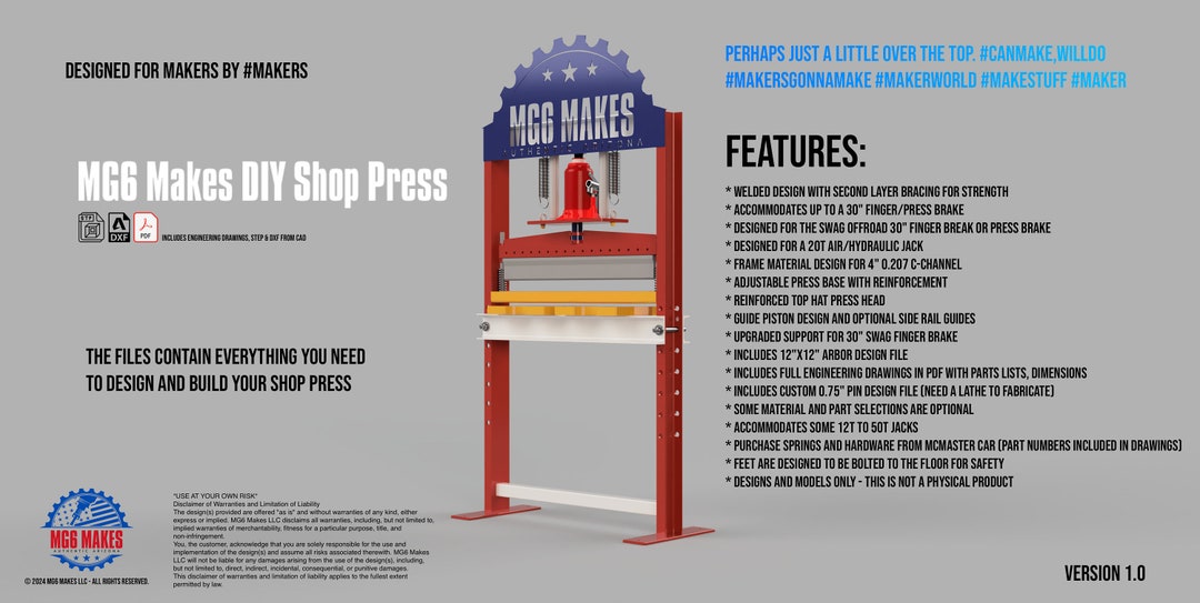 DIY Shop Press Brake Design for Makers DXF/STEP Design (digital ...