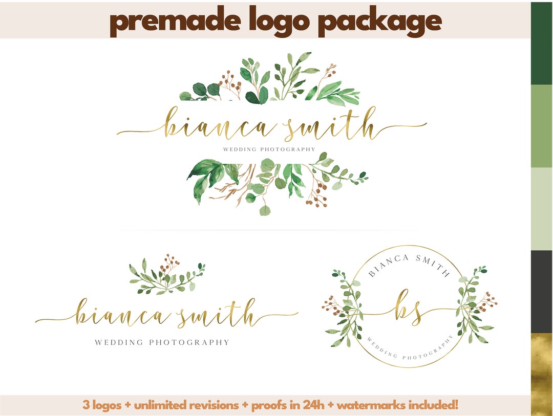 Botanical Logo, Greenery Logo, Watercolor Floral Logo, Branch Logo ...