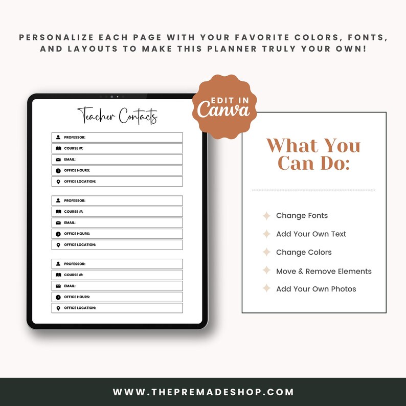 Editable Student Planner Canva Template: 16-page Academic Organizer ...