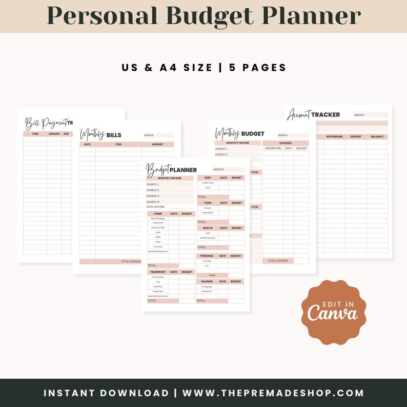 Budget and Bill Planner Canva Template - Finance Organizer - Income ...