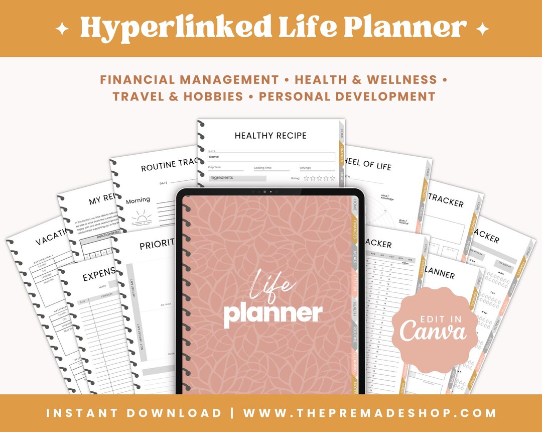 Hyperlinked Life Planner Canva Template - Digital Planner - Life ...