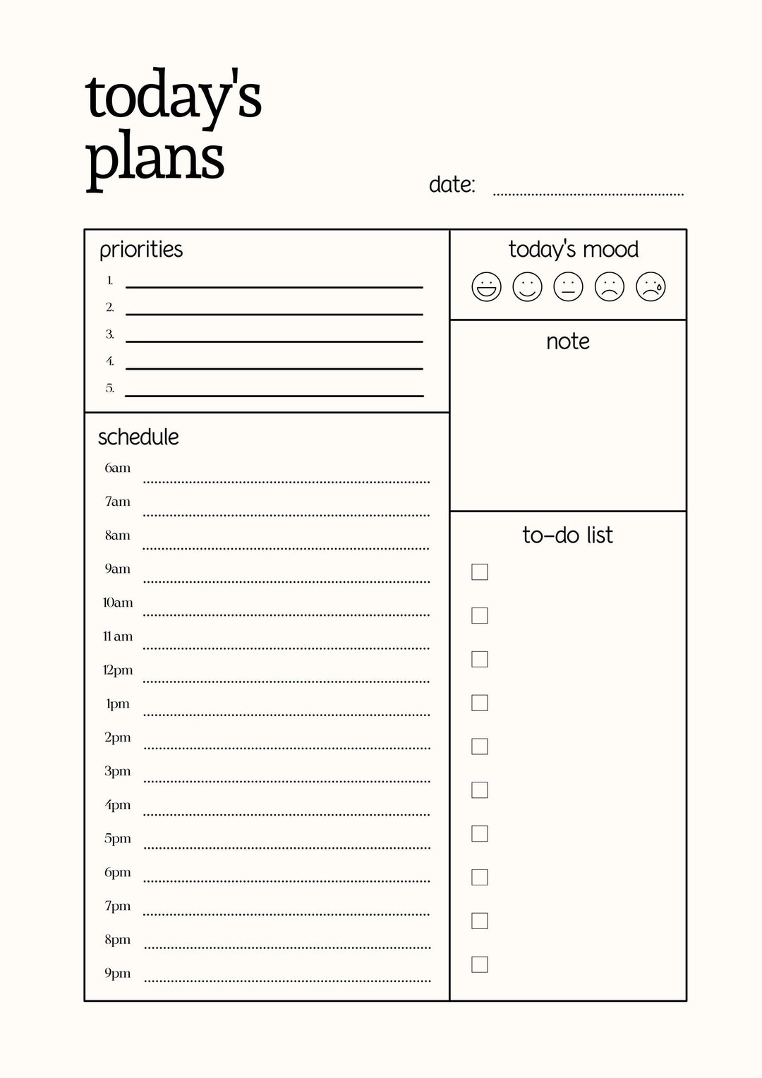 Minimalist Daily Planner Printable - To-do List, Schedule & Priorities ...