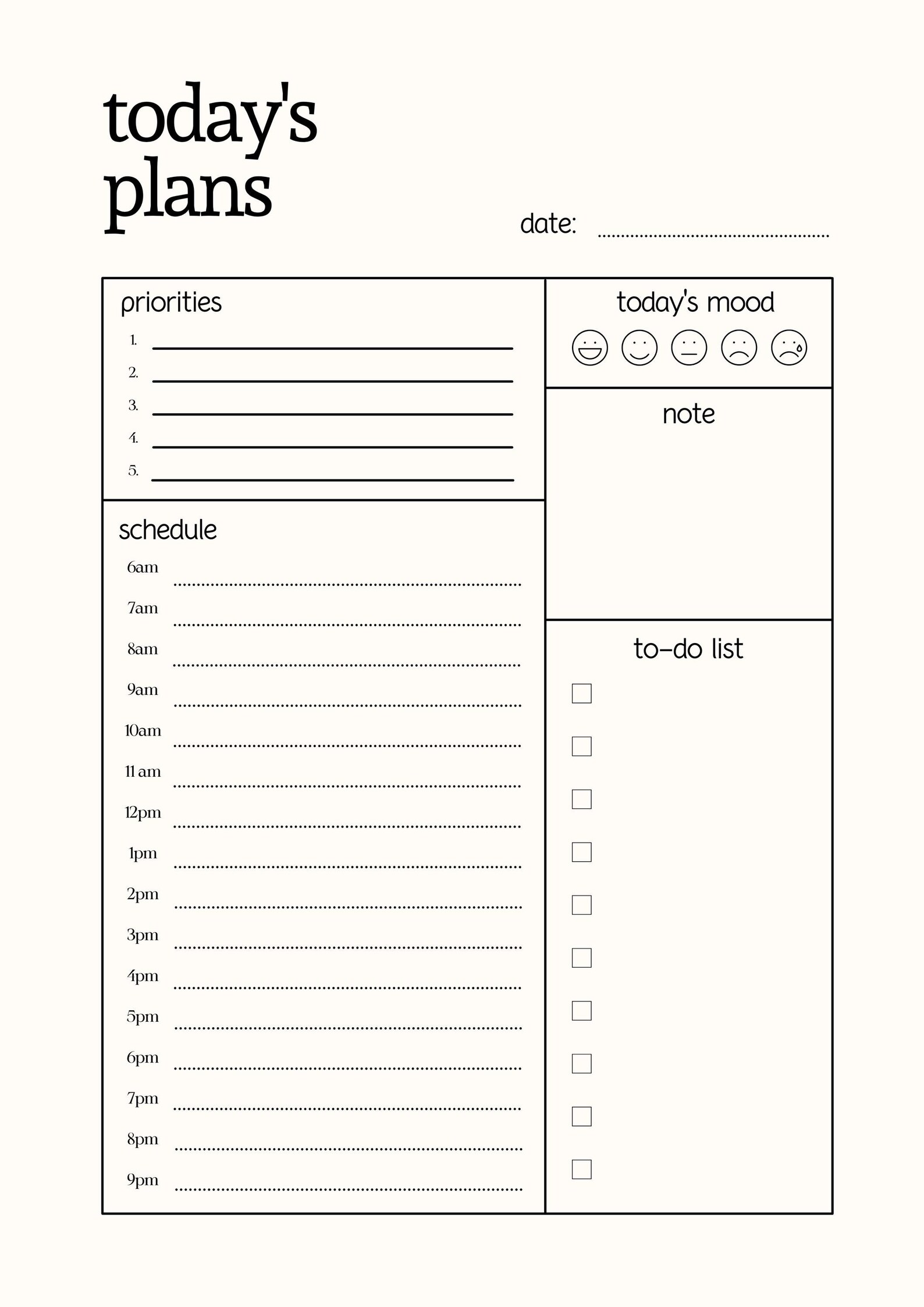 Minimalist Daily Planner Printable - To-do List, Schedule & Priorities ...