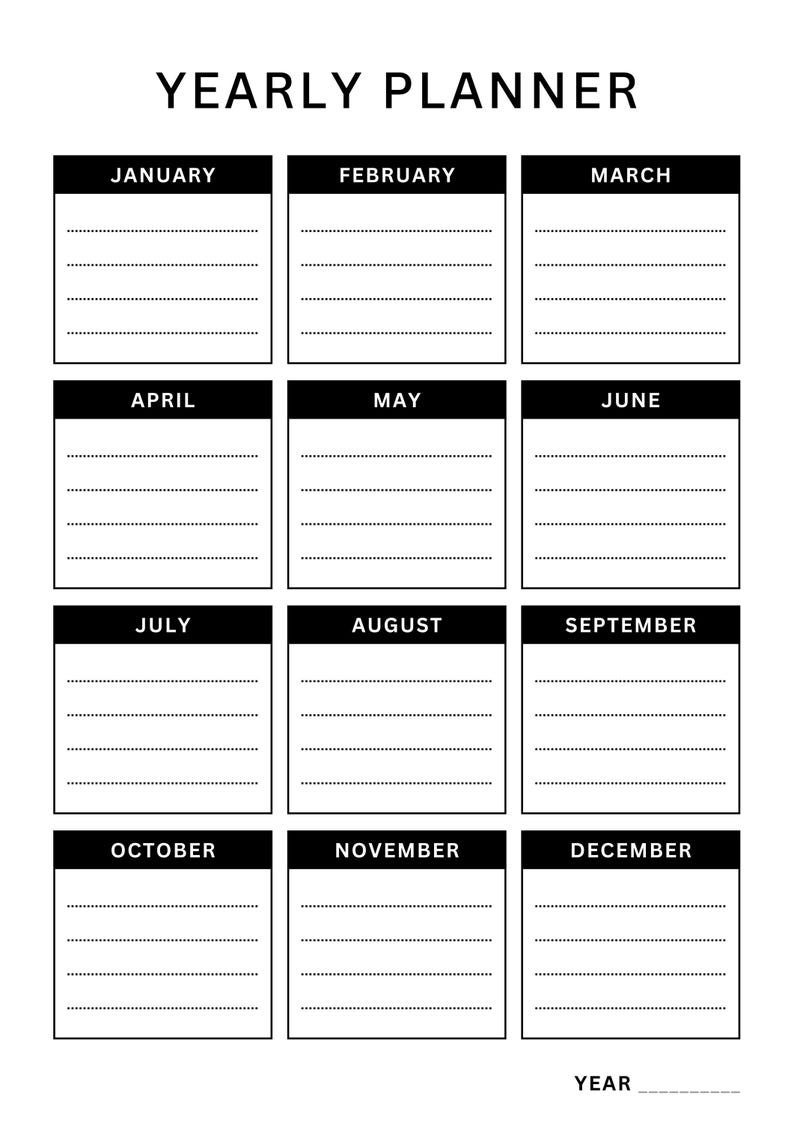Minimalist Yearly Planner | Printable Annual Organizer | Undated 12 ...