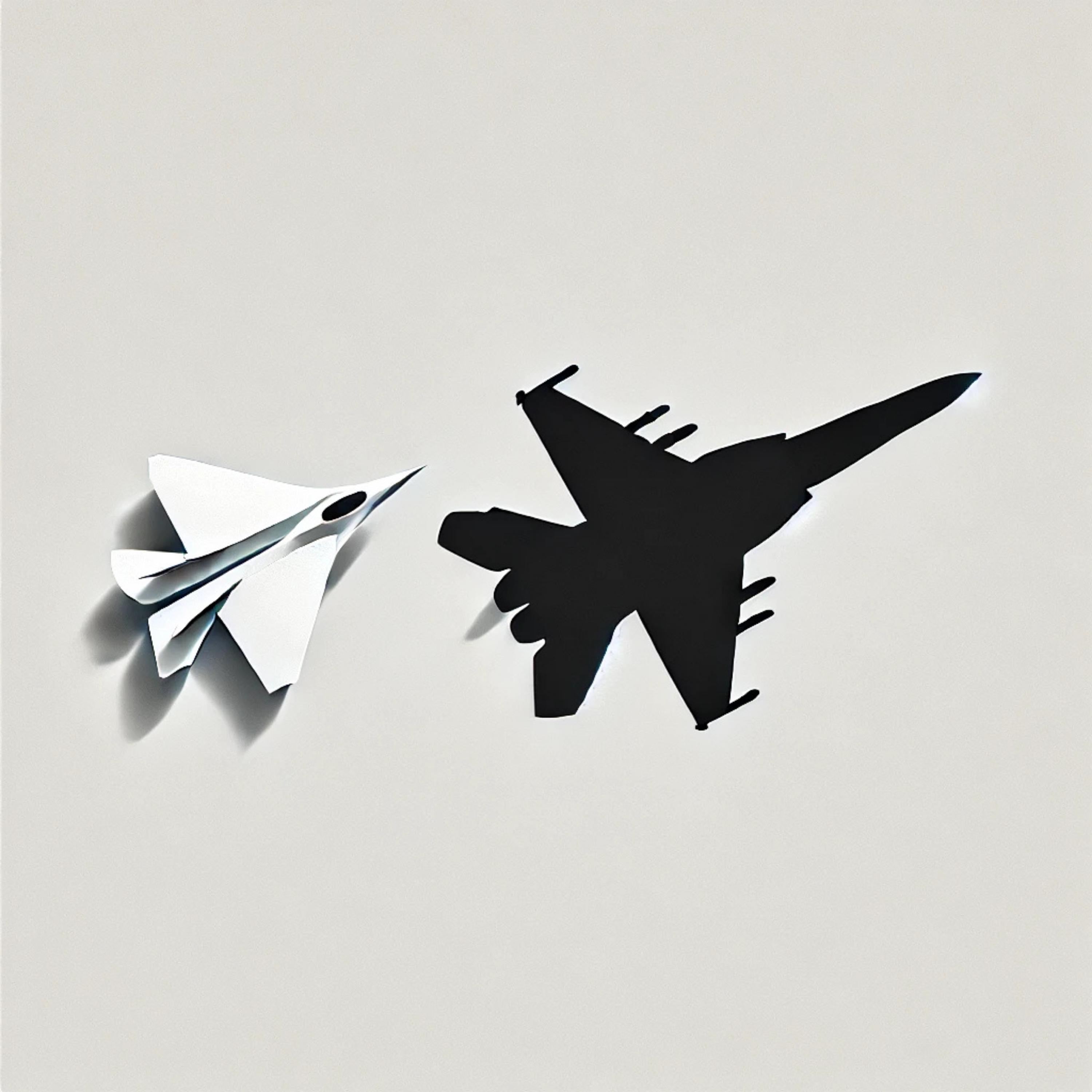 Minimalist Fighter Jet and Paper Airplane Shadow Art – Digital Download ...
