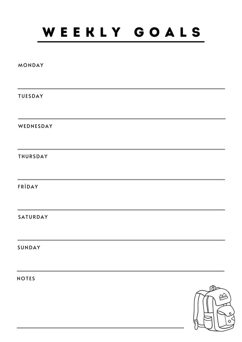 Minimalist Weekly Goals Planner | Printable Weekly Goal Tracker ...