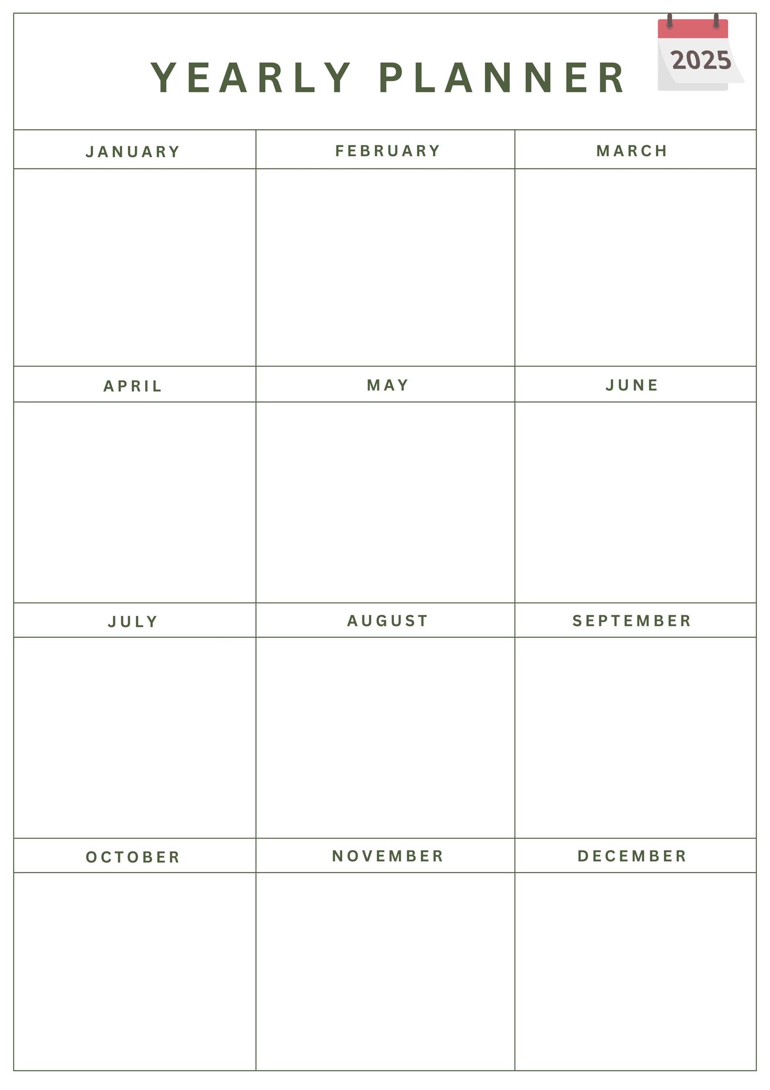 2025 Yearly Planner | Printable Annual Calendar | Digital Download - Etsy