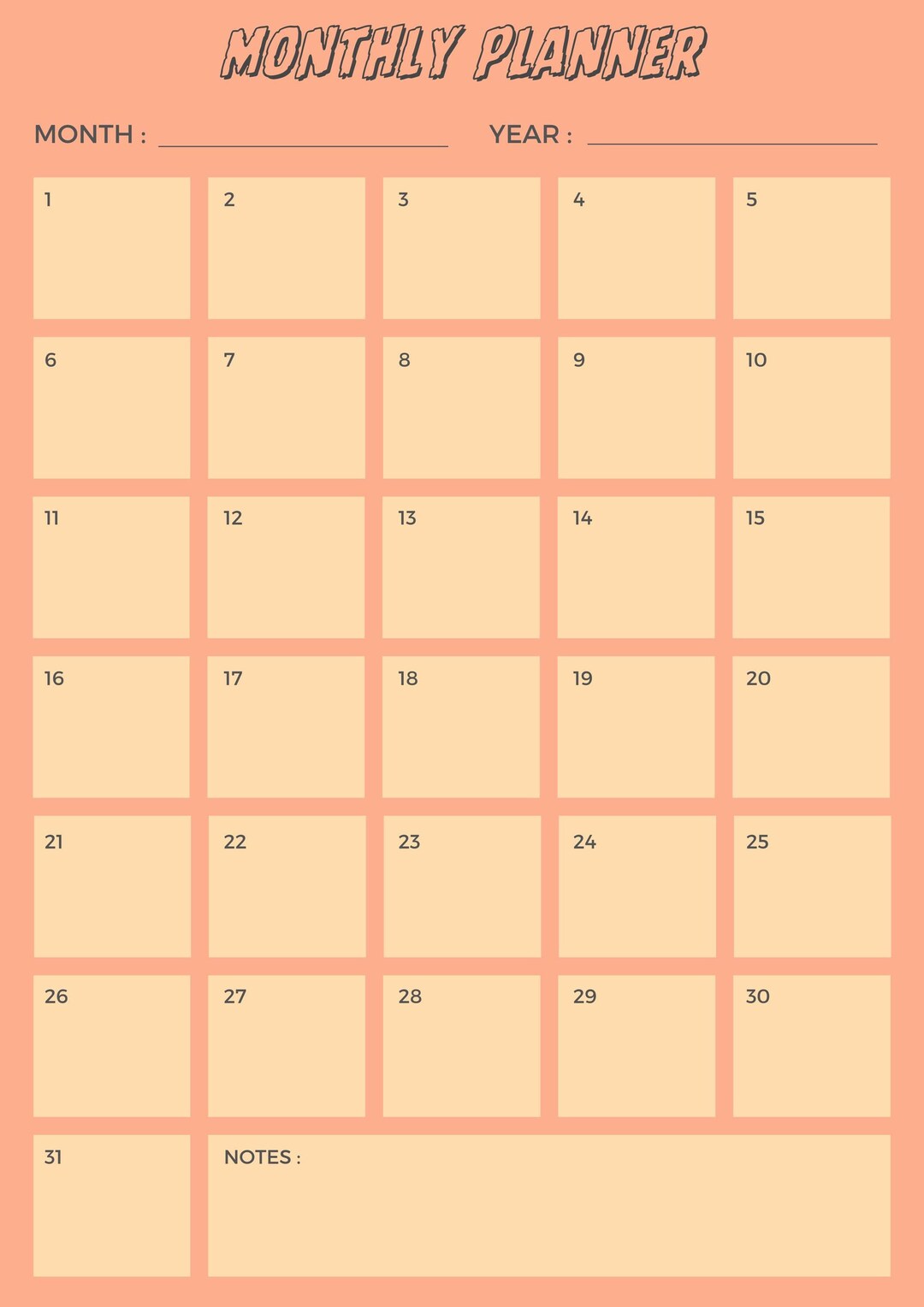Minimalist Monthly Planner | Printable Undated Monthly Calendar ...