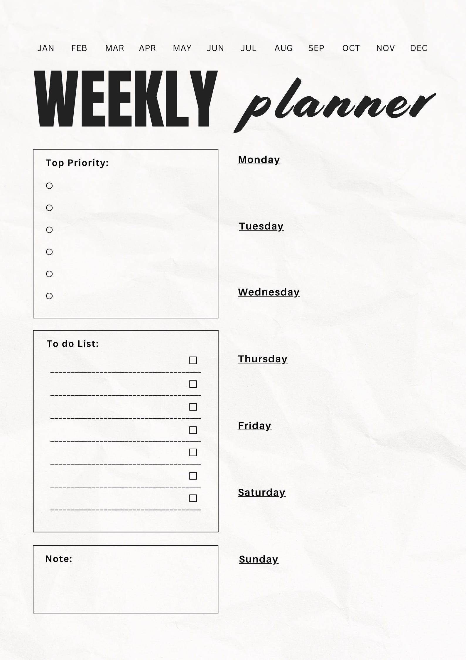 Minimalist Weekly Planner | Printable Weekly Schedule | Aesthetic To-do ...
