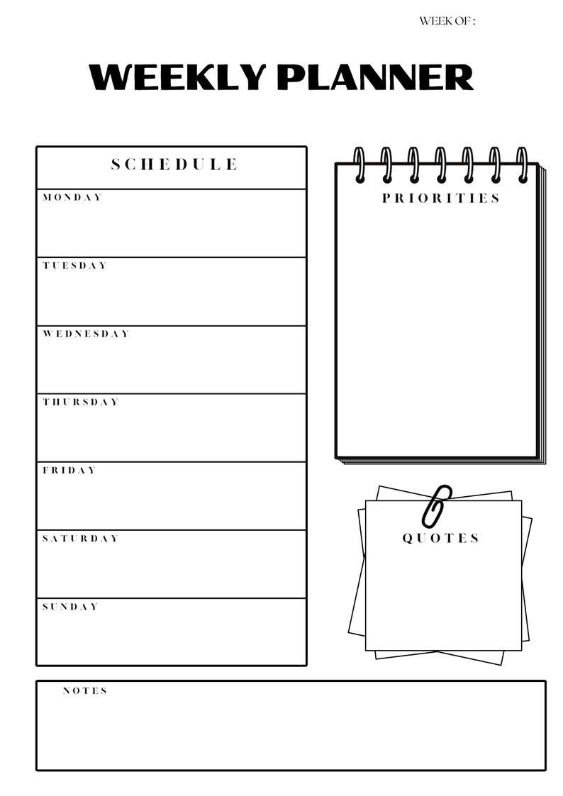 Minimalist Weekly Planner | Printable Weekly Schedule & To-do List ...