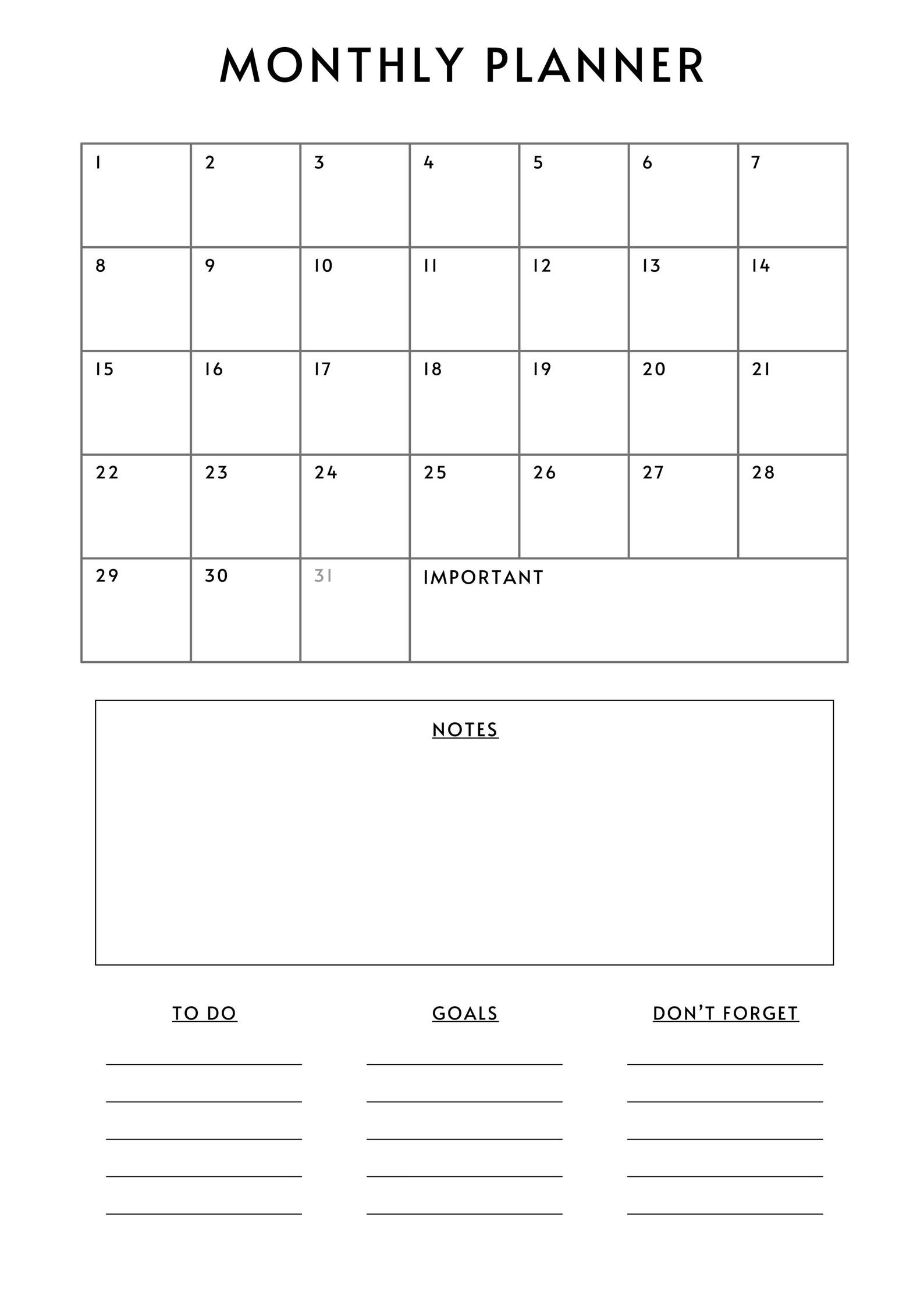 Minimalist Monthly Planner | Printable Monthly Calendar | Goal & Task ...