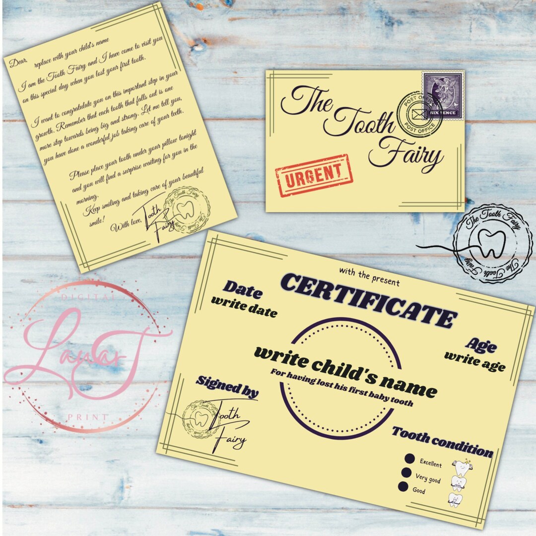 Printable and Editable, Tooth Fairy Letter, Envelope and Certificate ...